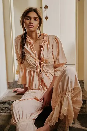Free People Forever Young Bed Jacket - Peach Pit
