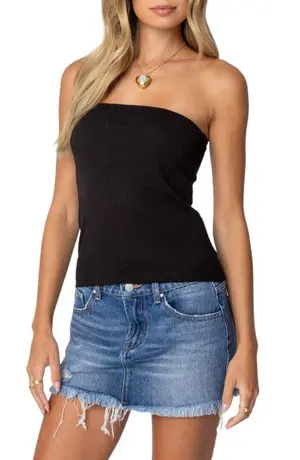 EDIKTED Stretch Cotton Tube Top - Black