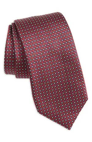 Zegna Cinque Pieghe Geo Jacquard Silk Tie - Red