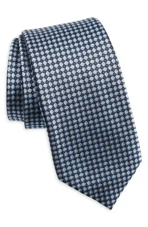 Zegna Cinque Pieghe Geo Jacquard Silk Tie - Navy