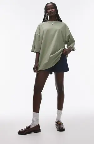 Topshop Oversized Cotton T-shirt - Khaki