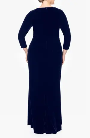 XSCAPE EVENINGS Ruffle Stretch Velvet Gown