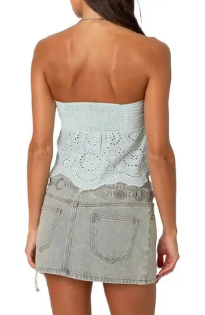 EDIKTED Eyelet Embroidered Tube Top