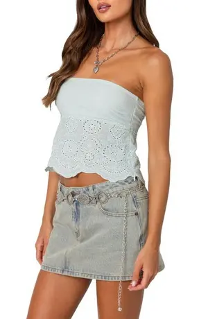 EDIKTED Eyelet Embroidered Tube Top