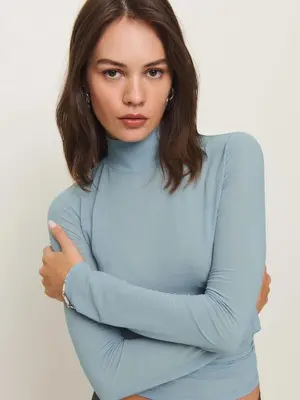 REFORMATION Reformation Nell Knit Top Hazy Sky