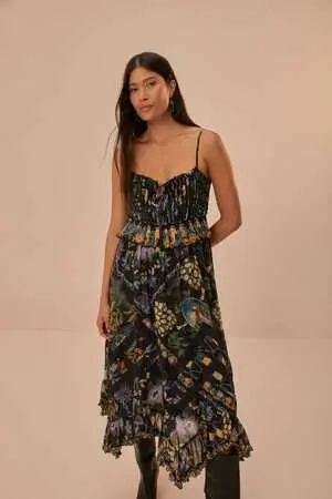 Farm Rio Winter Garden Pleated Lace Midi Dress