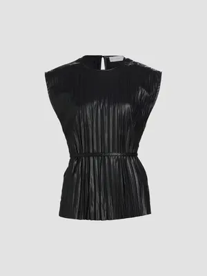 Proenza Schouler White Label Lyra Pleated Faux Leather Top - Black