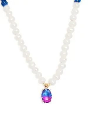 A SINNER IN PEARLS Pearl And Crystal Beaded Necklace - Blue