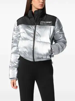 PLEIN SPORT Logo-appliquéd Puffer Jacket - Silver