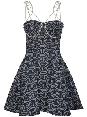 Philipp Plein Monogram-jacquard Denim Mini Dress