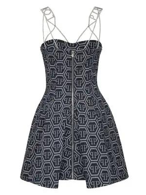 Philipp Plein Monogram-jacquard Denim Mini Dress