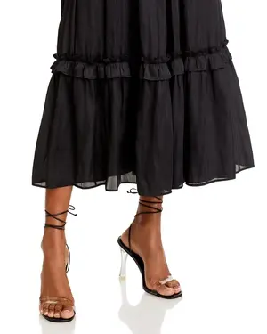 Aqua Ruched Ruffled Midi Dress - Black