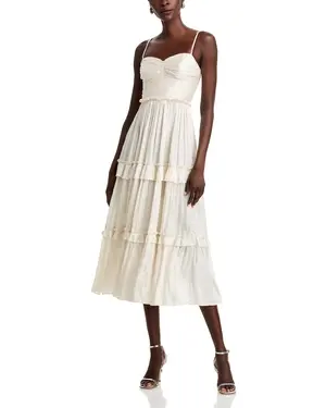 Aqua Ruched Ruffled Midi Dress