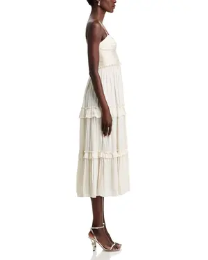 Aqua Ruched Ruffled Midi Dress