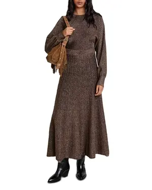 Maje Rillante Metallic Knit Maxi Dress