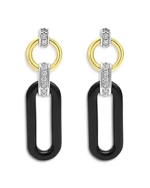 Lagos Signature Caviar Diamond & Ceramic Drop Earrings - Black/gold