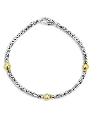 Lagos 18k Yellow Gold & Sterling Silver Caviar Bead Link Bracelet - Silver/gold