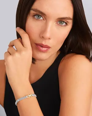 Lagos 18k Yellow Gold & Sterling Silver Caviar Diamond Buckle Link Bracelet - Silver/gold