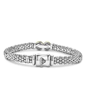 Lagos 18k Yellow Gold & Sterling Silver Caviar Diamond Buckle Link Bracelet - Silver/gold