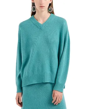 Emporio Armani V-neck Wool-cashmere Blend Sweater - Jade