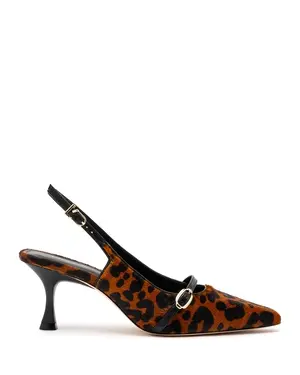 Larroude Ines Animal Print Slingback Pumps - Natural