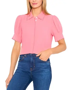 CECE DUPRAZ Scalloped Button-front Blouse - Confetti Pink