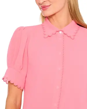 CECE DUPRAZ Scalloped Button-front Blouse - Confetti Pink