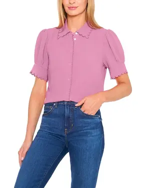 CECE DUPRAZ Scalloped Short Sleeve Shirt - Mellow Rose