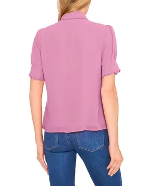 CECE DUPRAZ Scalloped Short Sleeve Shirt - Mellow Rose