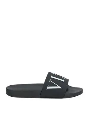 Valentino Garavani Rubber Pool Slides With Logo - Black
