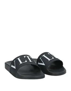 Valentino Garavani Rubber Pool Slides With Logo - Black