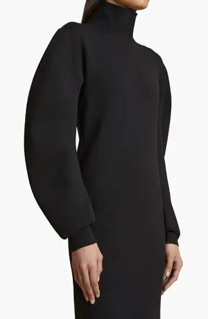Khaite Storm Long Sleeve Merino Wool Blend Turtleneck Sweater Dress
