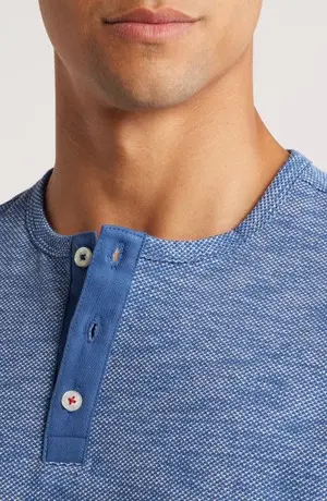 Stone Rose Performance Piqué Henley - Denim Blue