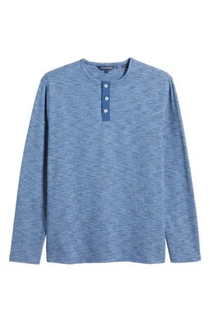 Stone Rose Performance Piqué Henley - Denim Blue