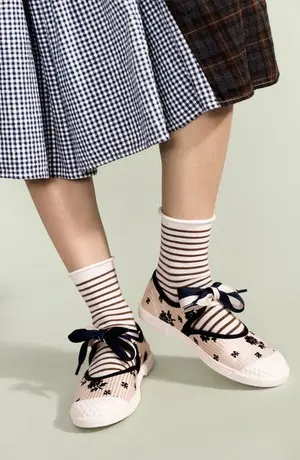 Hansel From Basel Nautical Stripe Crew Socks - Mocha