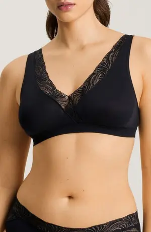 Hanro Cotton Delight Wireless Lace Trim Soft Cup Bra - Black