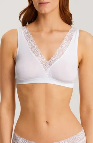 Hanro Cotton Delight Wireless Lace Trim Soft Cup Bra - White