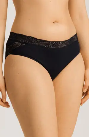 Hanro Cotton Delight Lace Trim High Cut Briefs - Black