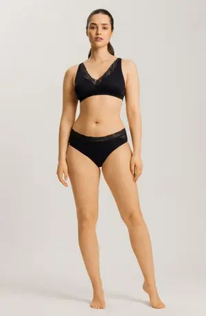 Hanro Cotton Delight Lace Trim High Cut Briefs - Black