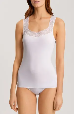Hanro Cotton Delight Lace Trim Tank Top - White