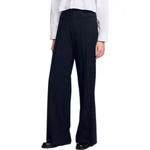 Sandro Pinstripe Wide-leg Trousers - Black
