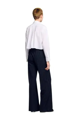 Sandro Pinstripe Wide-leg Trousers - Black