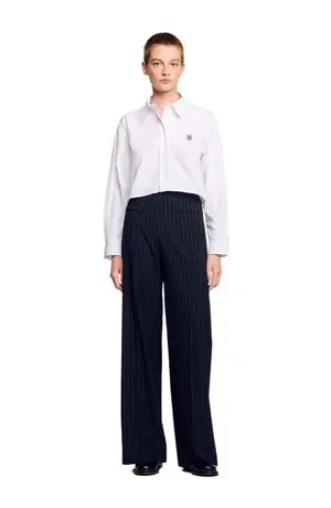 Sandro Pinstripe Wide-leg Trousers - Black