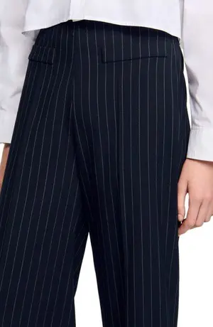 Sandro Pinstripe Wide-leg Trousers - Black
