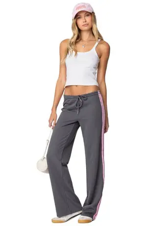 EDIKTED Averie Striped Sweatpants - Gray