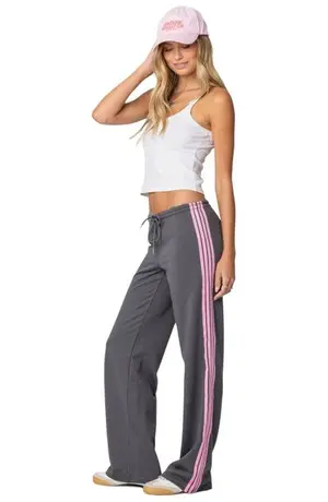 EDIKTED Averie Striped Sweatpants - Gray