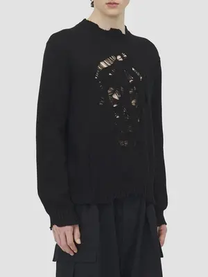 Alexander McQueen Distressed Skull Crewneck Cotton Sweater