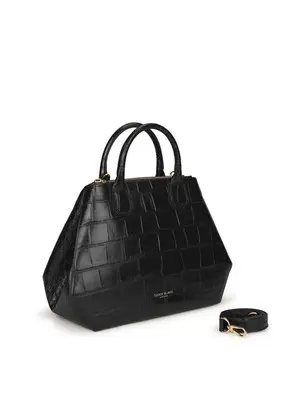 TEDDY BLAKE Vera Croco 14" Top Handle Bag - Black/red