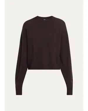 Theory Cashmere Crewneck Cropped Sweater - Cacao