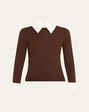 Alice + Olivia Collared Slim-fit Sweater - Dark Chocolate